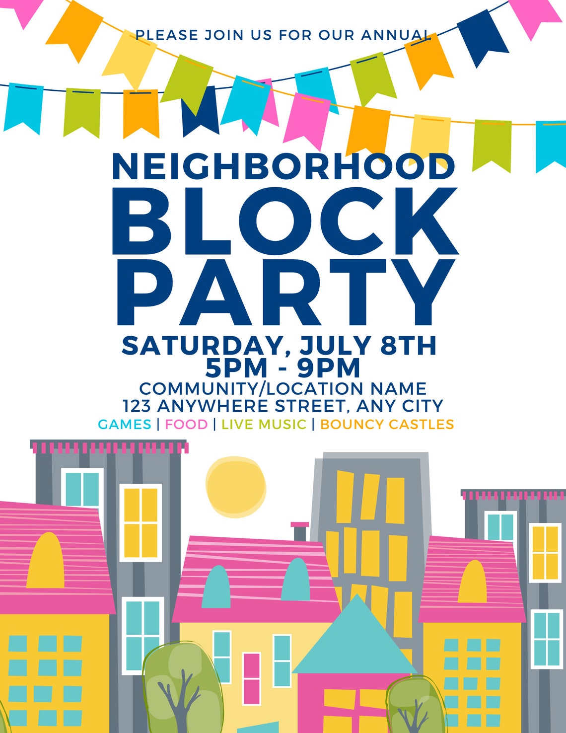 Neighborhood Block Party Flyer, Street Party Flyer Digital Download ...