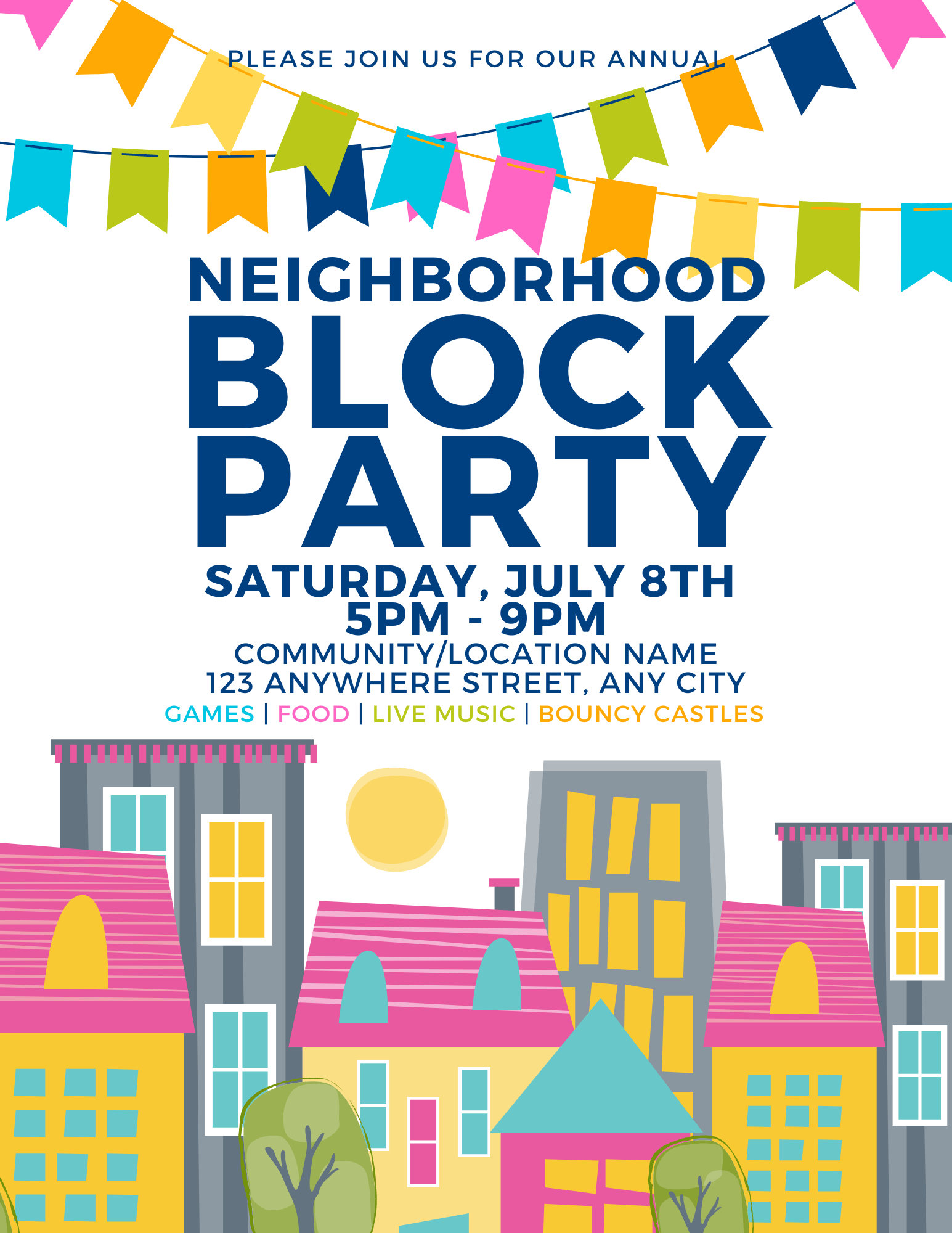 Neighborhood Block Party Flyer, Street Party Flyer Digital Download ...