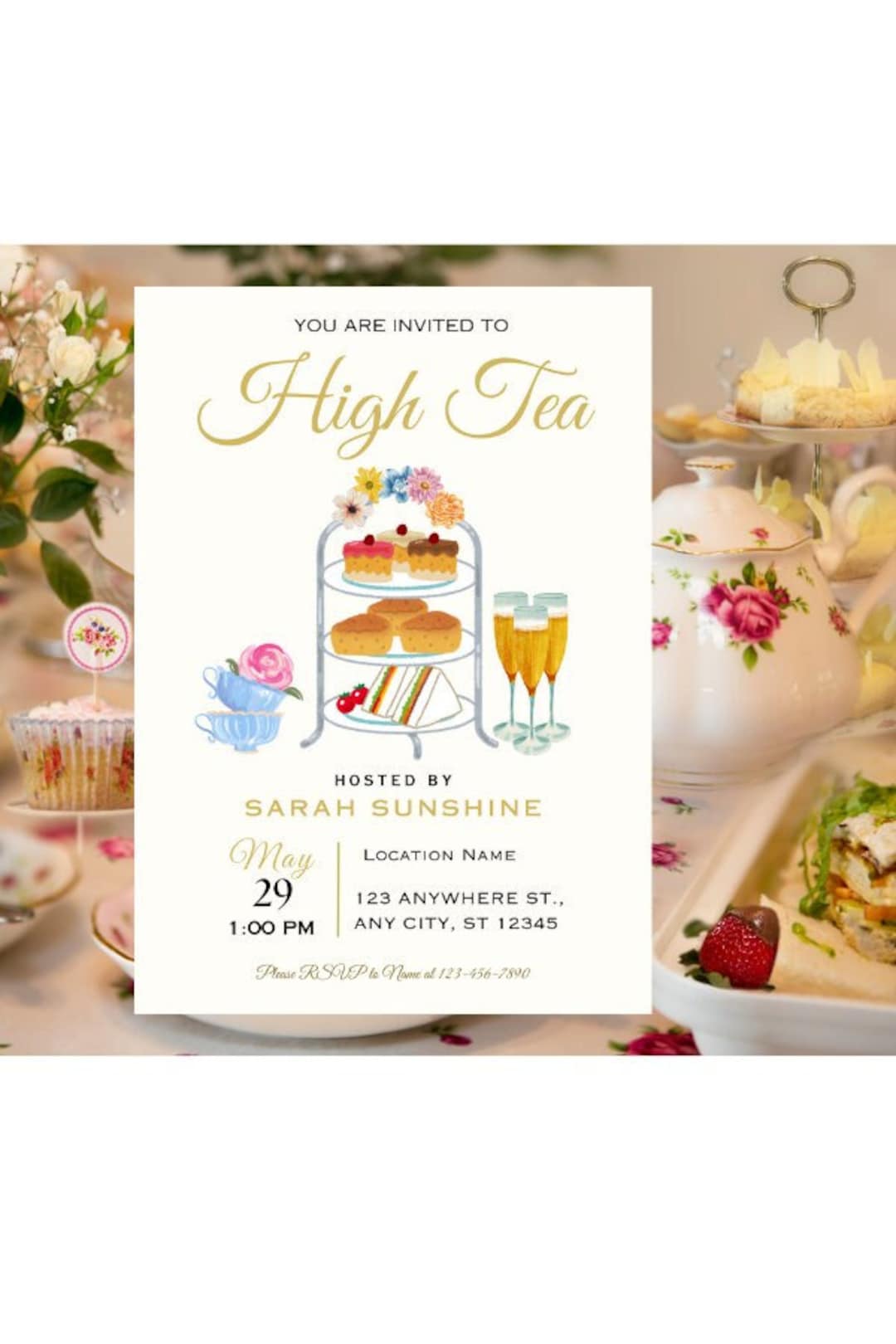 High Tea Digital Download Invitation - Edit in Canva With Free Design ...