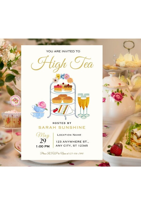 High Tea Digital Download Invitation - Edit in Canva With Free Design ...