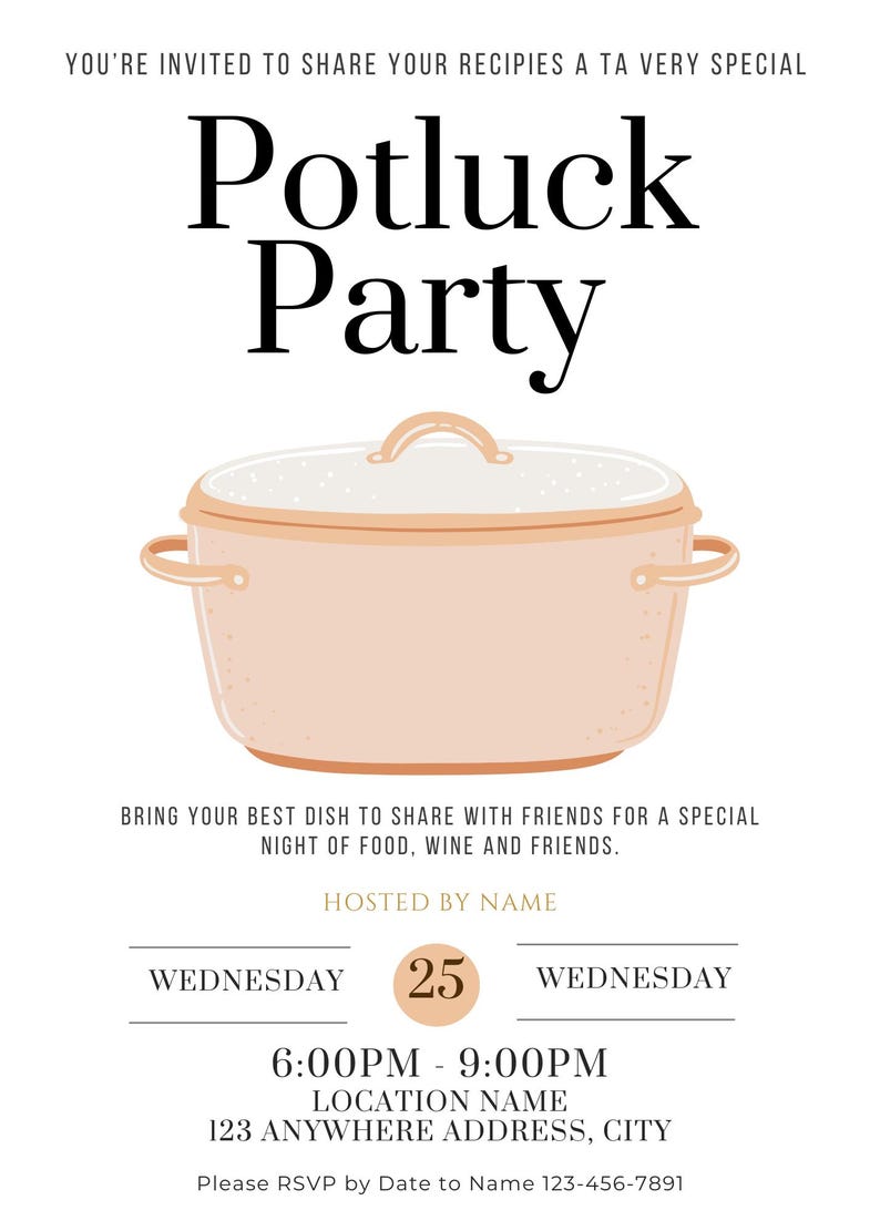 Potluck Party Invitation - Digital Download Template. Edit and ...