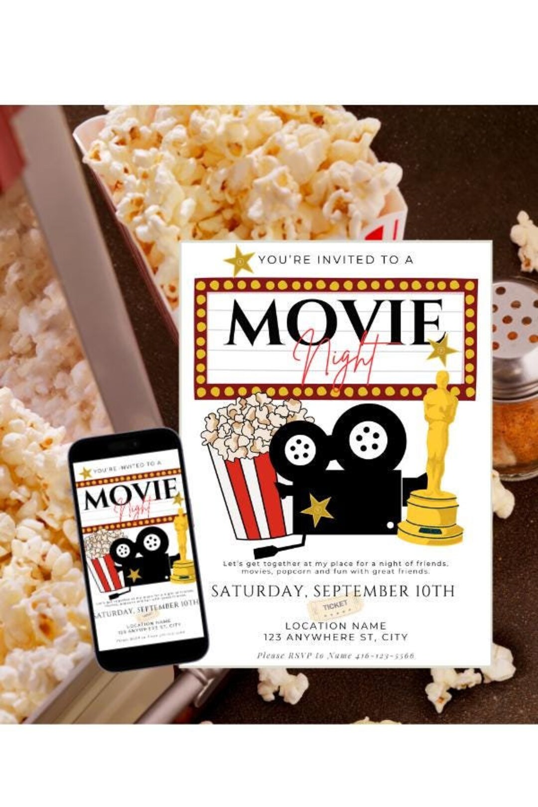 MOVIE NIGHT Invitation - Digital Download, Edit in Canva, Send ...