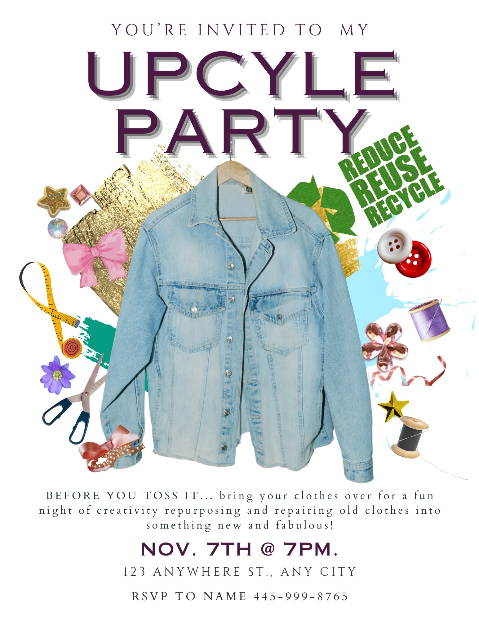UPCYCLE CLOTHING PARTY Digital Invitation/flyer Template - Edit in ...