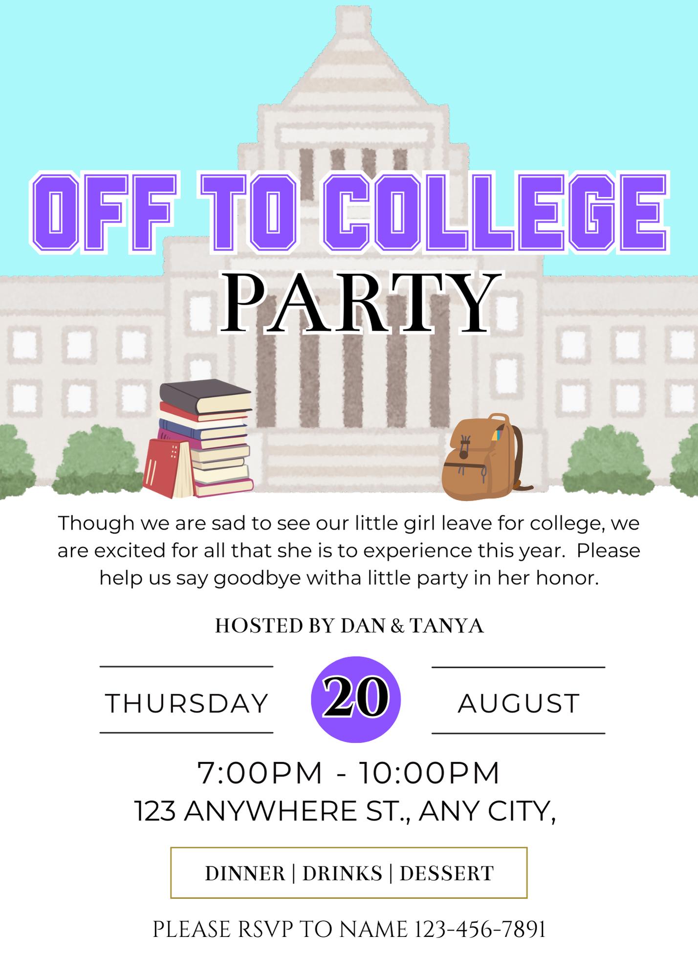 Off to College Party Invitation Digital Download Templates, 4 ...