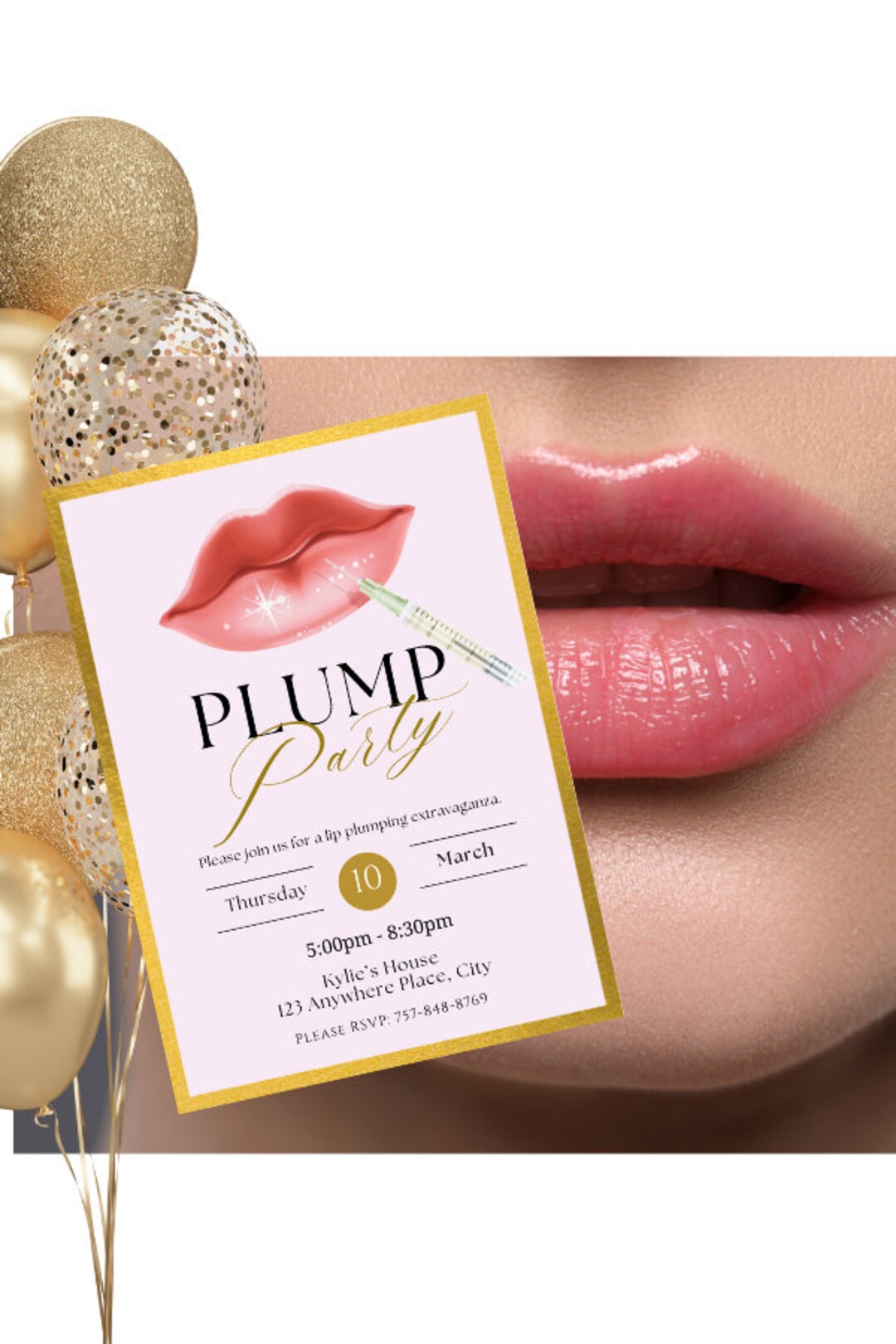 LIP PLUMP Party Invitation Digital Download Template, Edit in Canva PRO ...