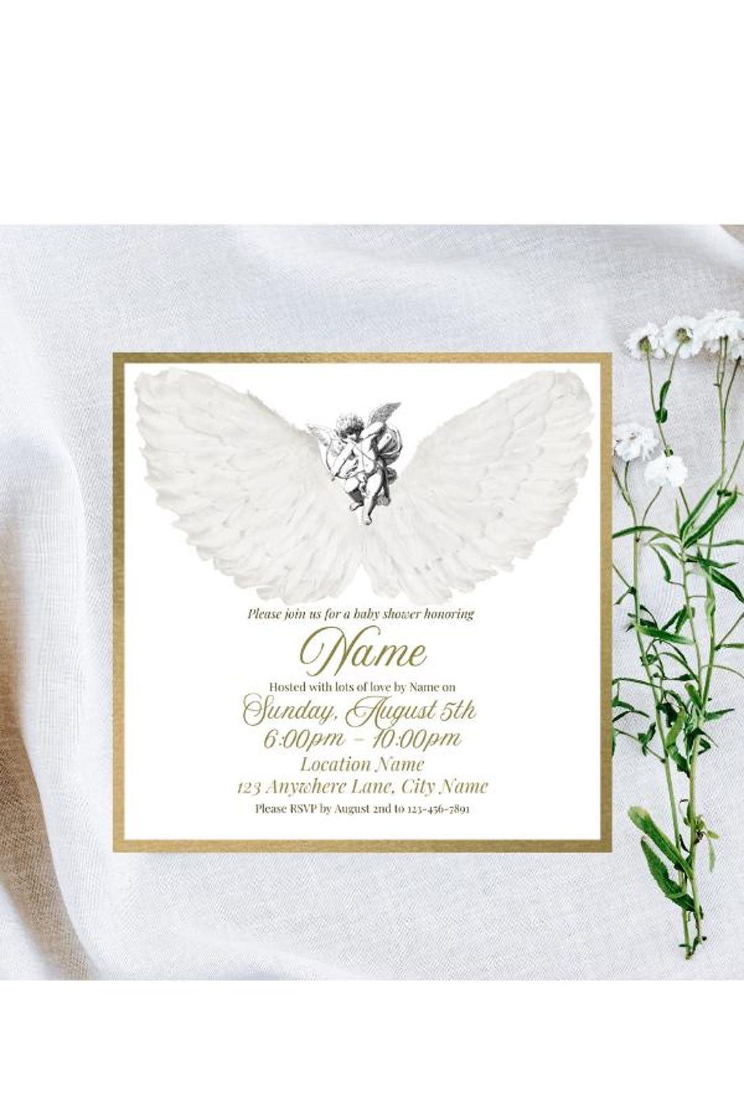 Angel Theme Baby Shower Invitation Digital Download Template, Easy to ...