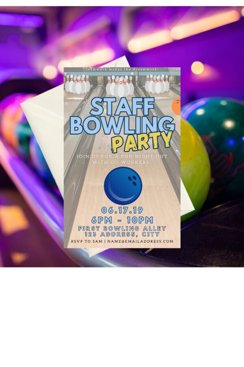 Staff Bowling Party Invitation Digital Download Template, Edit in Canva ...
