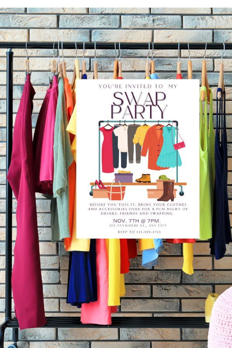 Clothing Swap Party Invitation Template: Editable Canva Flyer (digital ...