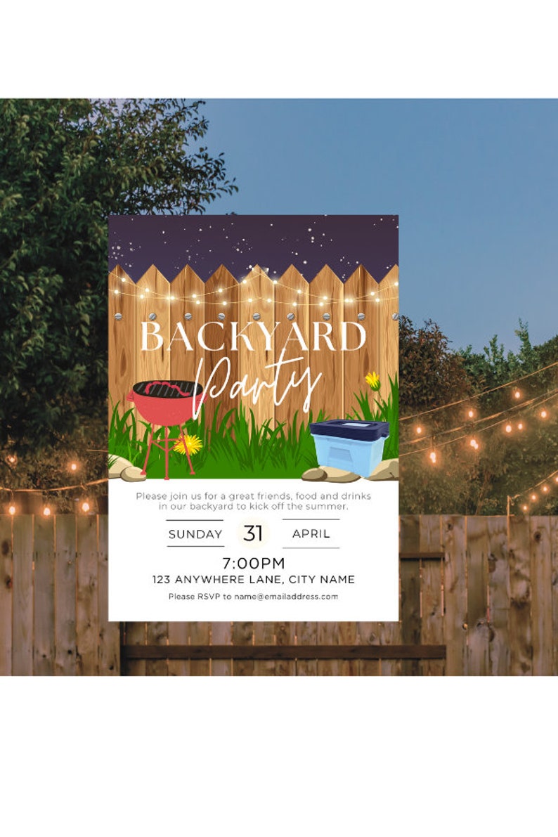 Backyard Party Invitation - Digital Download, Edit in Canva, Send ...