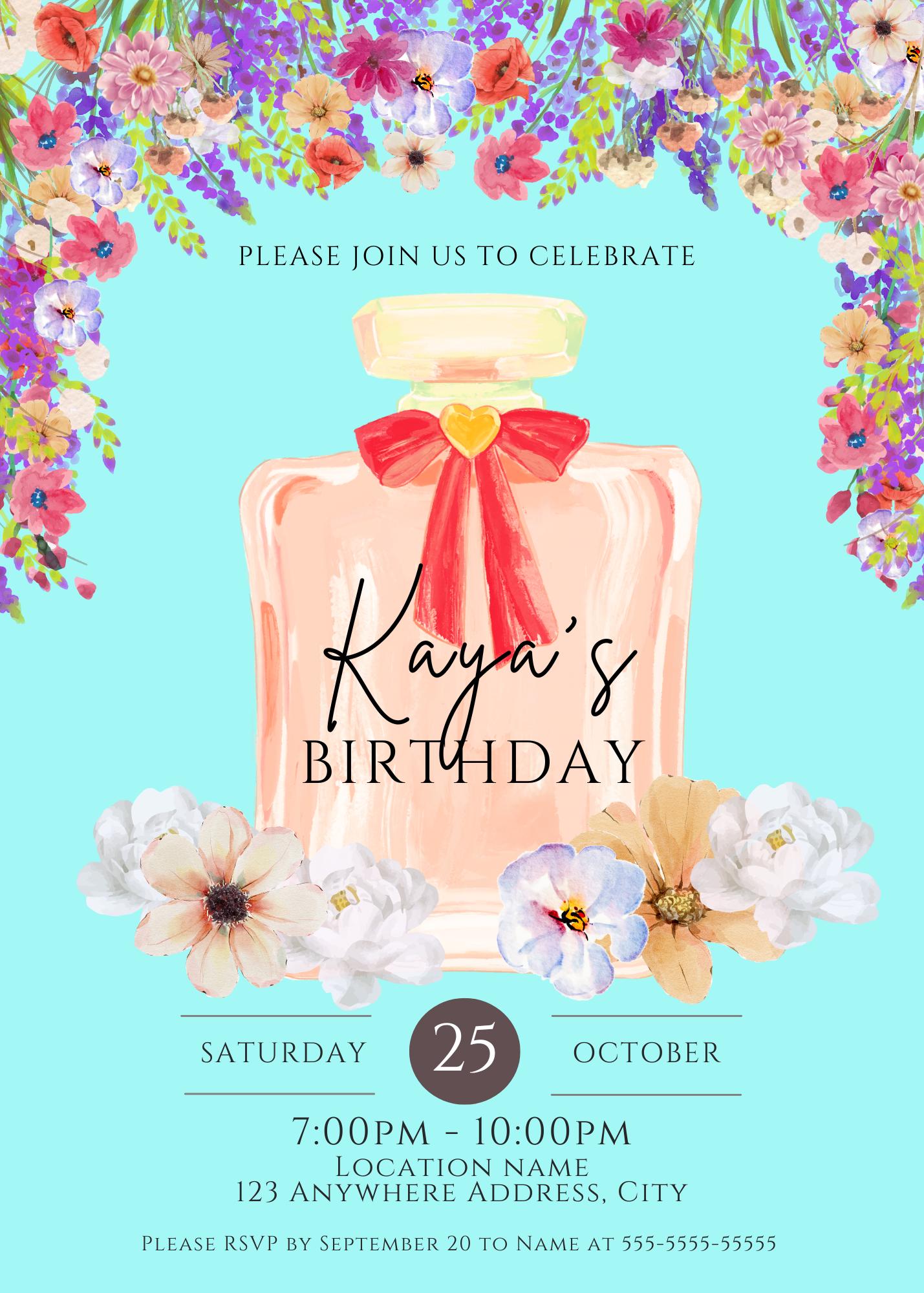 Pretty Floral BIRTHDAY PARTY Invitation Digital Download File Template ...