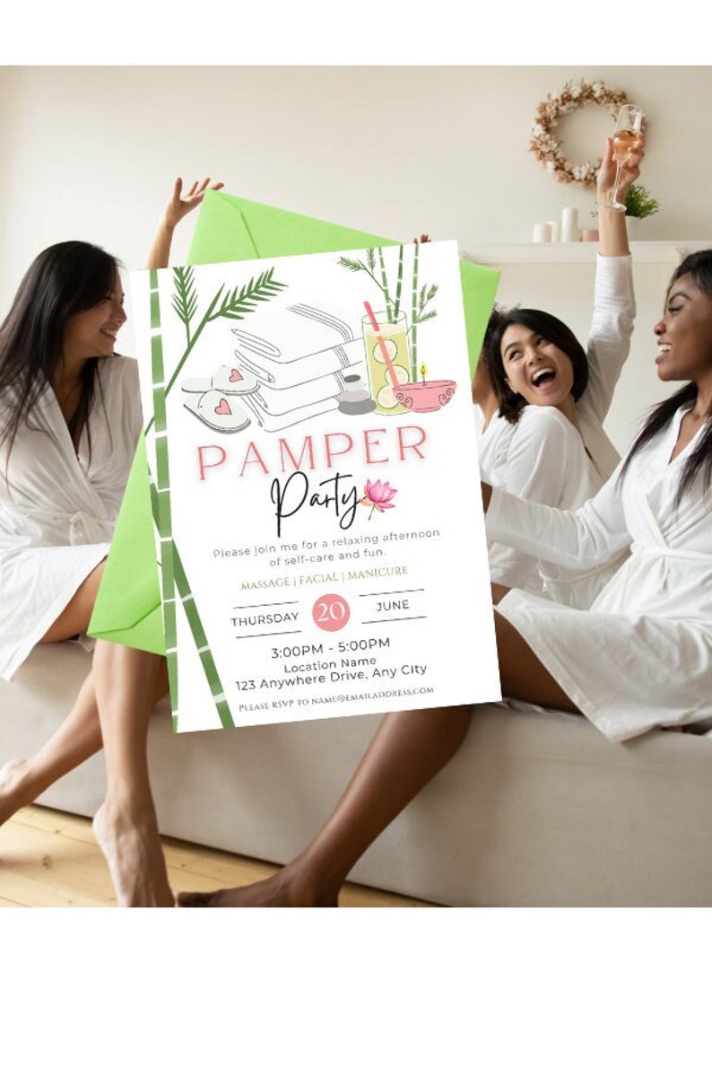 PAMPER PARTY SPA Invitation Digital Download Template, Edit in Canva, 5 ...
