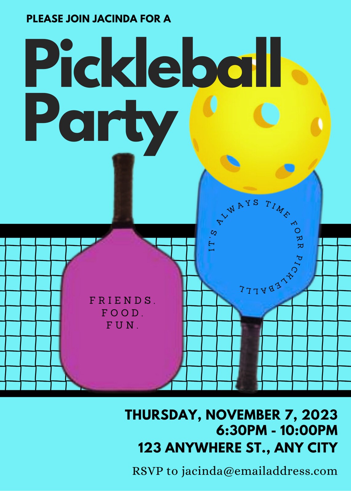 Pickleball Party Invitation Digital Download Template, Edit in Canva 5 ...