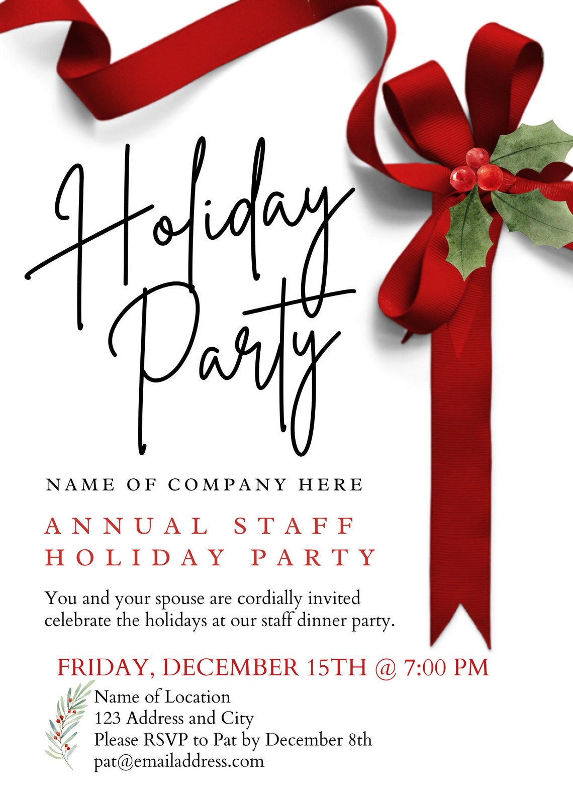 Staff Holiday Party Invitation - Digital Download Template, Edit in ...
