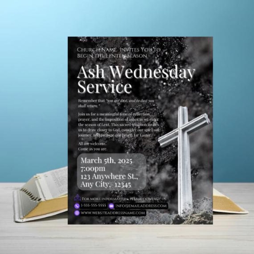 Ash Wednesday Mass Service Flyer Digital Download Template. Editable in ...