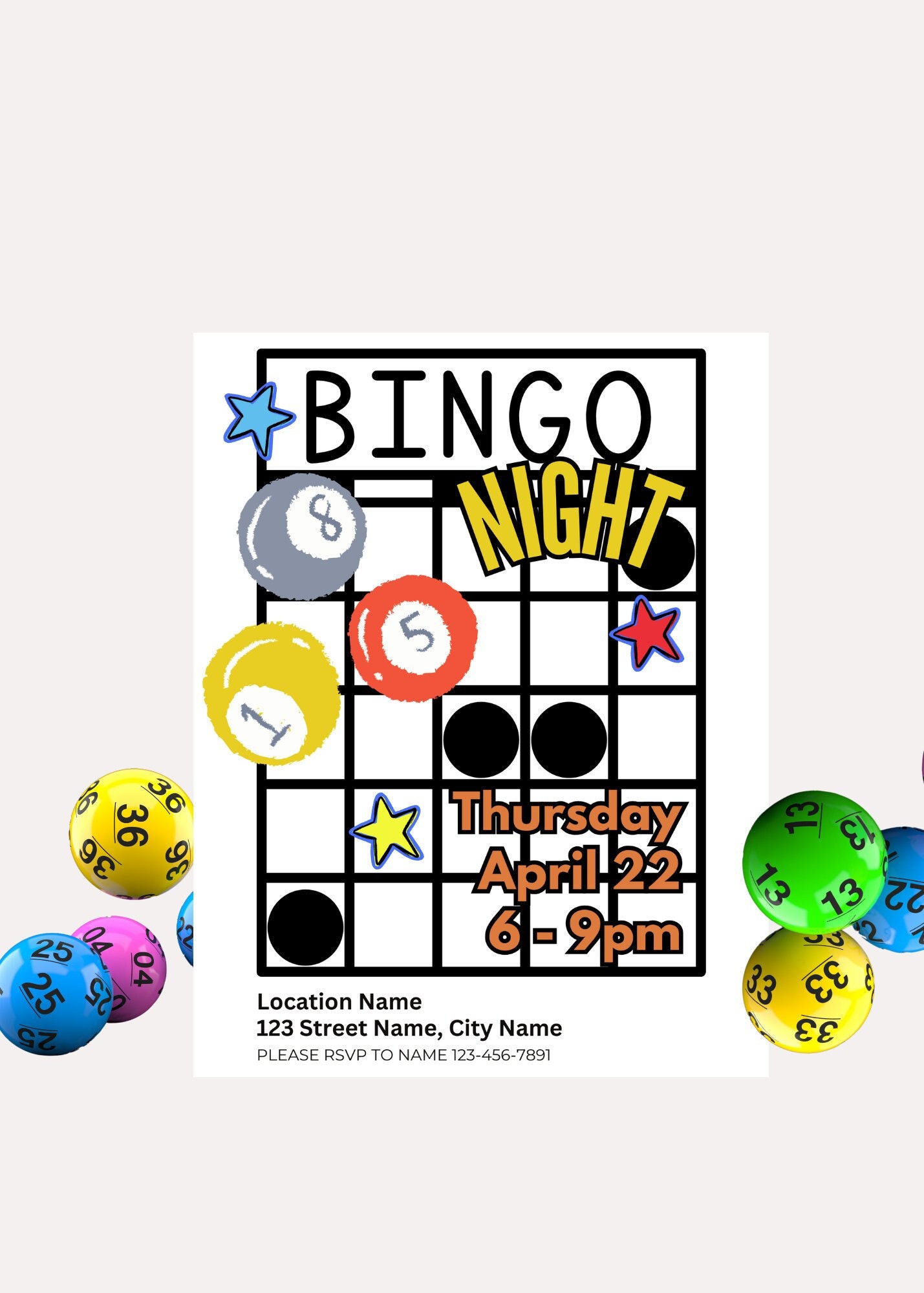 Bingo Night Invitation Digital Download Template, Edit in Canva, 5 X 7 ...