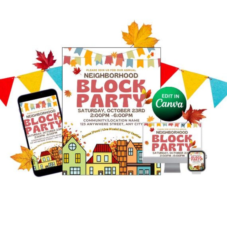 Fall Block Party Flyer: Neighborhood Street Party Template (canva, 8 ...
