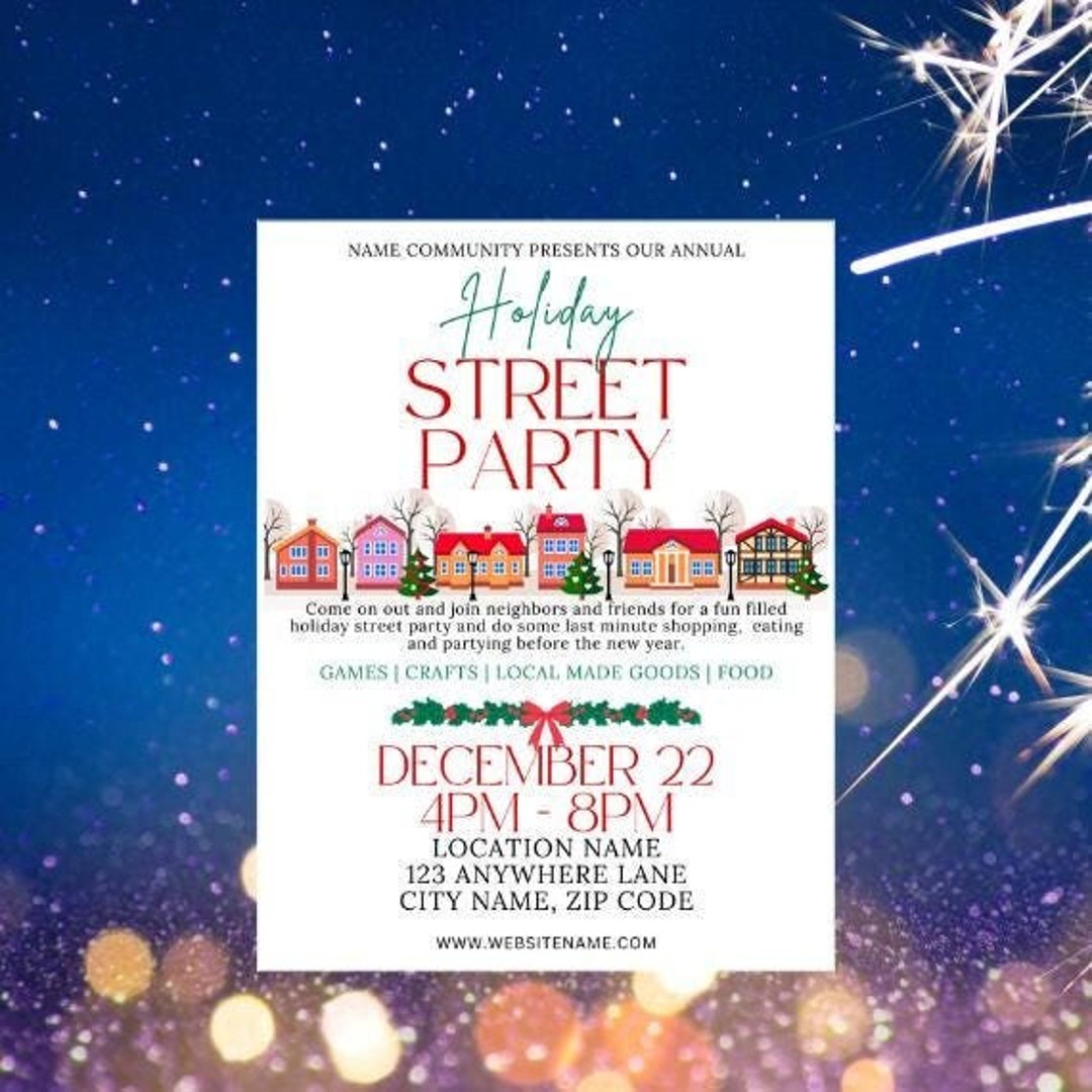 Community Holiday Street Party Flyer Template - Digital Download (8.5 X ...