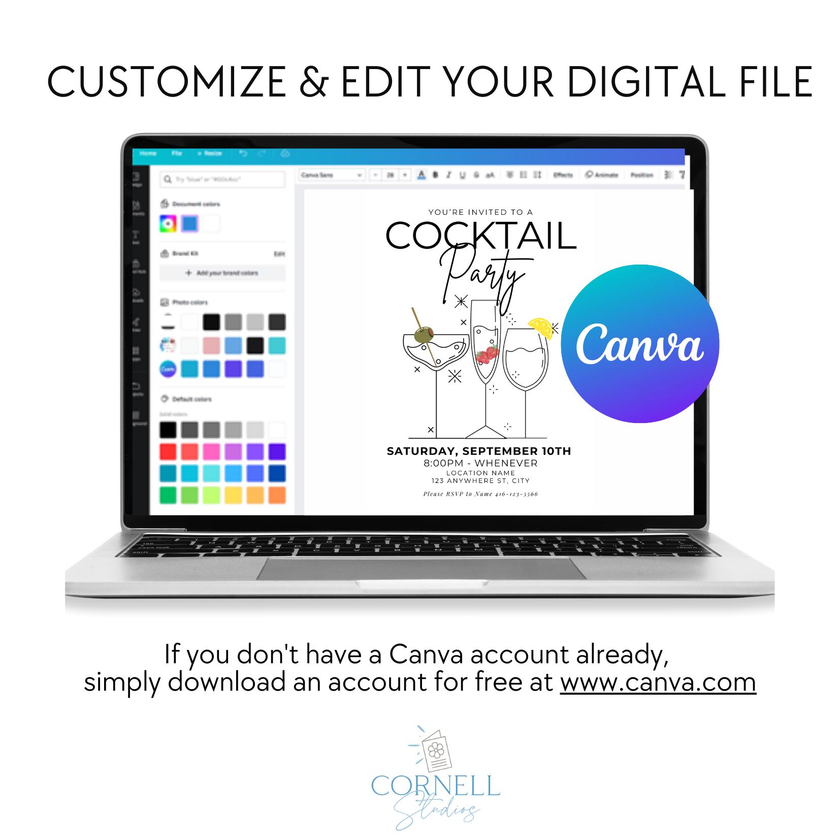 COCKTAIL Party Invitation - Digital Download, Edit in Canva, Print or ...