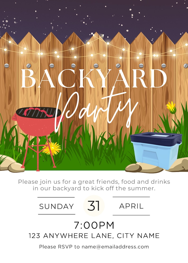 Backyard Party Invitation - Digital Download, Edit in Canva, Send ...