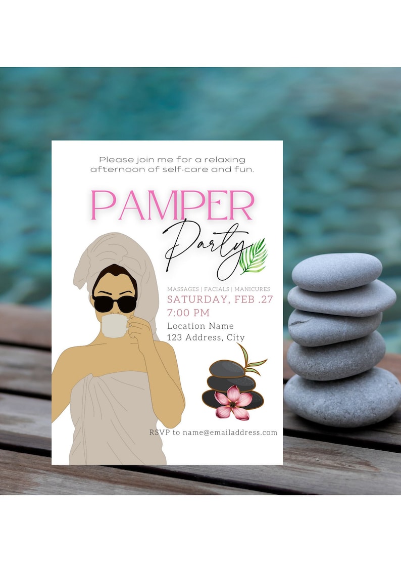 Spa Pamper Party Digital Invitation 8 X 10 - Edit in Canva - Etsy