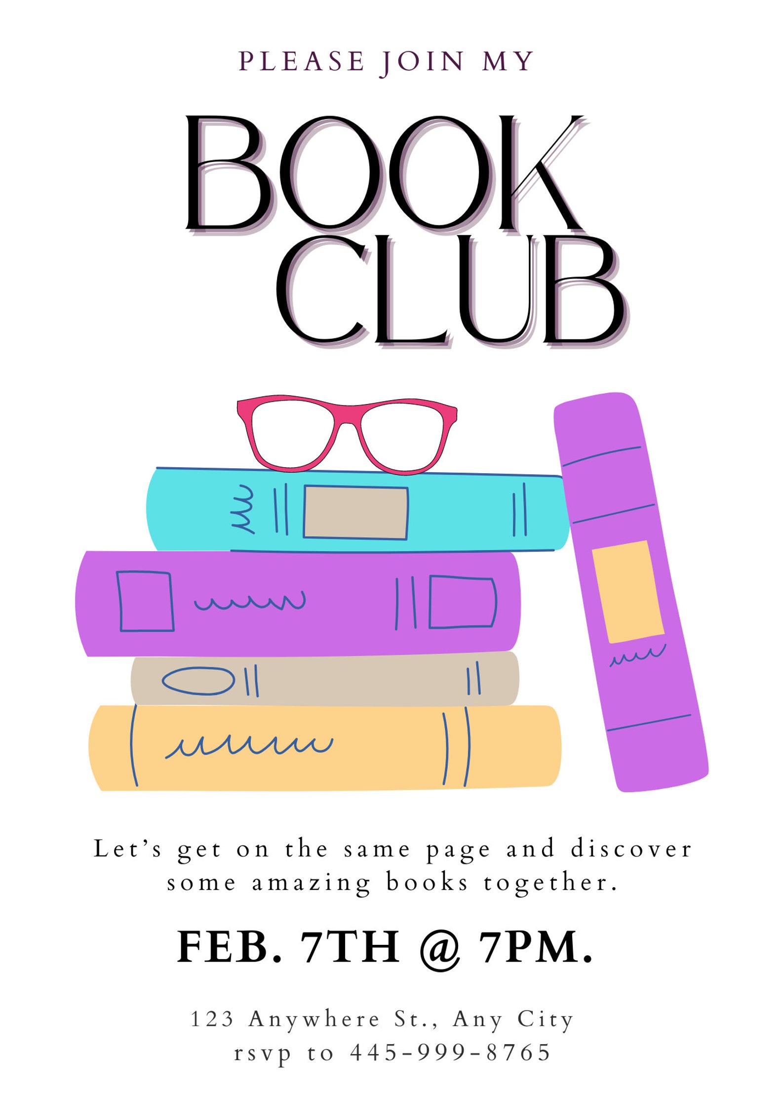 BOOK CLUB Invitation Digital Download Template 5 X 7, Edit in Canva ...