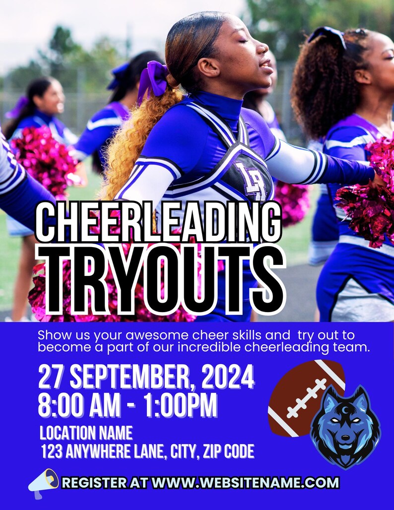Cheerleading Tryouts Flyer Template: School Poster, Social Media ...