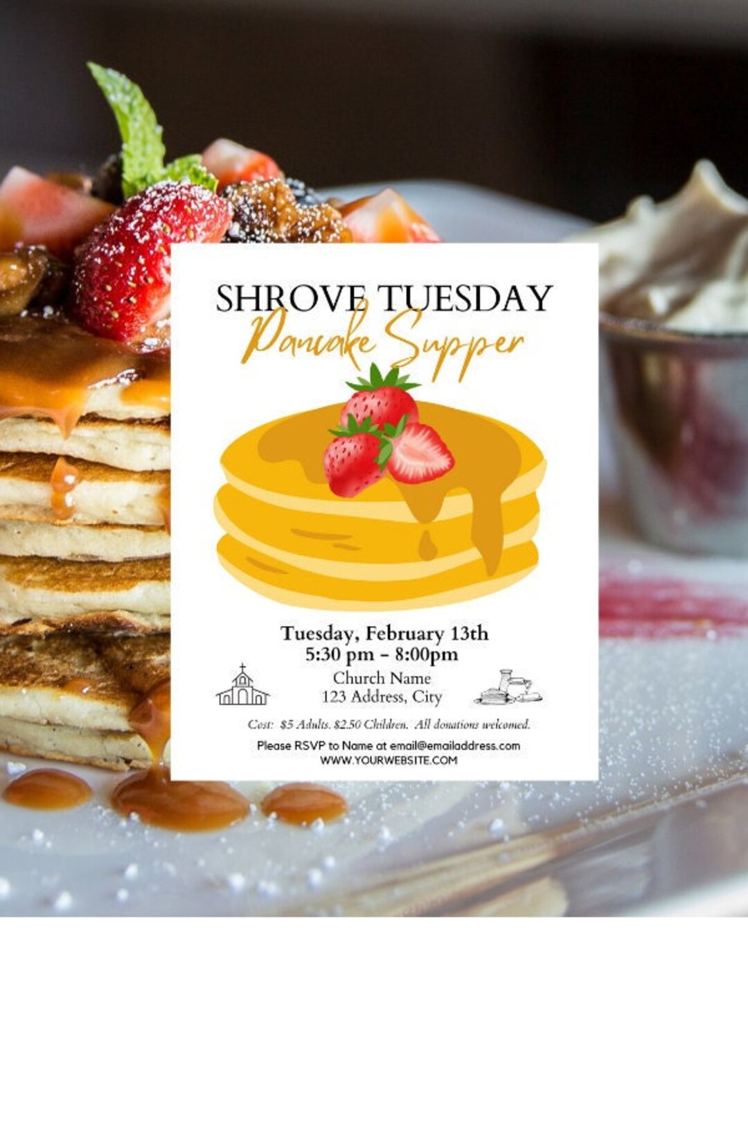 PANCAKE TUESDAY SUPPER Flyer, Shrove Tuesday 2024 - Digital Download ...