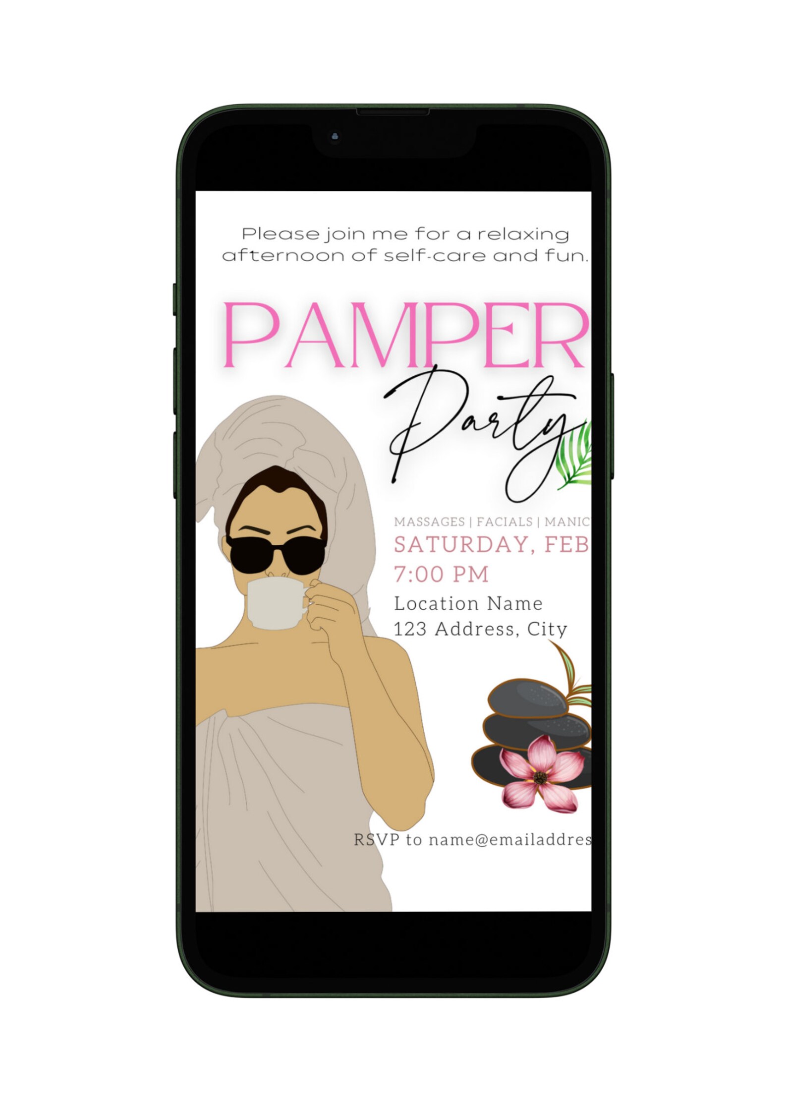 Spa Pamper Party Digital Invitation 8 X 10 - Edit in Canva - Etsy