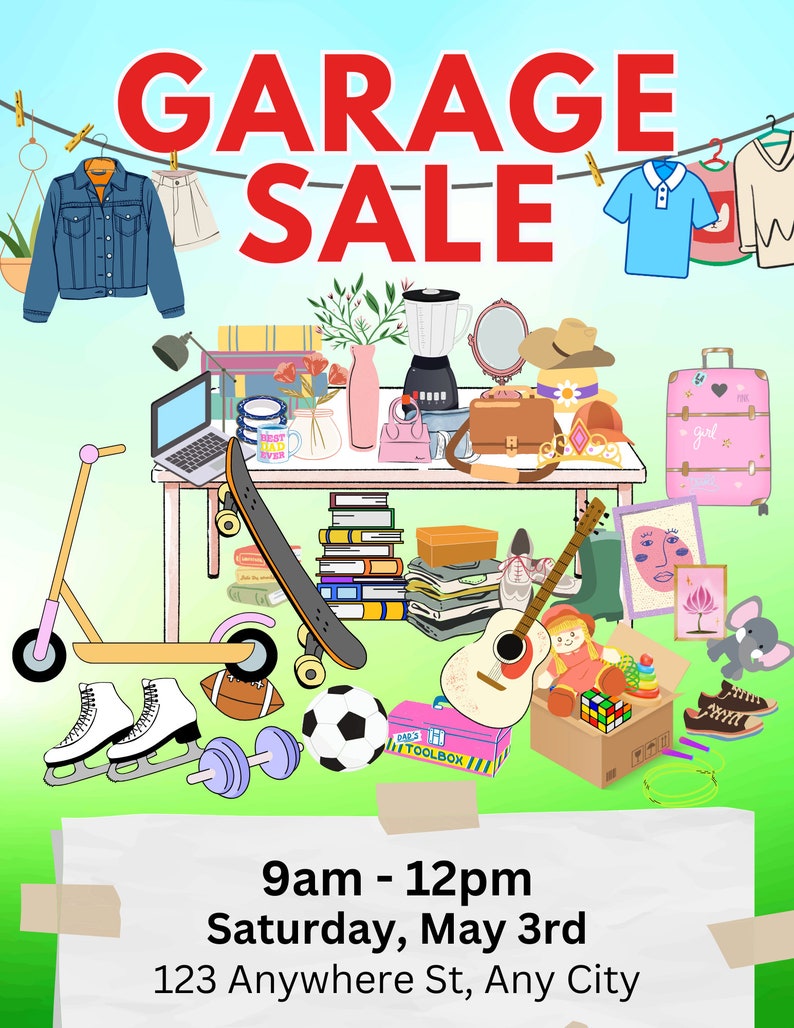 GARAGE SALE FLYER Digital Download Template, Edit in Canva, 8.5 X 11 ...