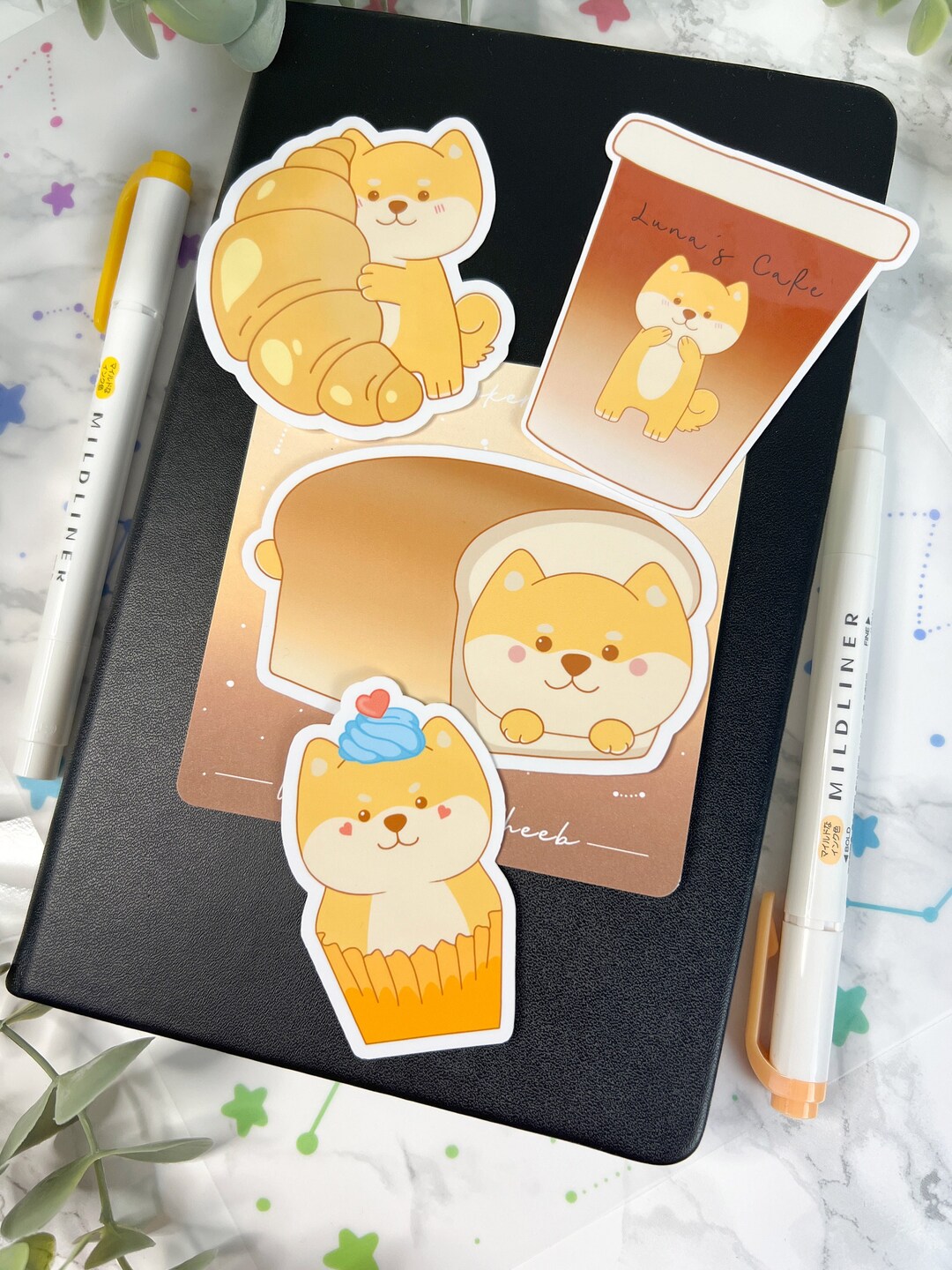 Bakery Sticker Pack, Shiba Inu, Croissant, Cupcake, Bread, Coffee ...
