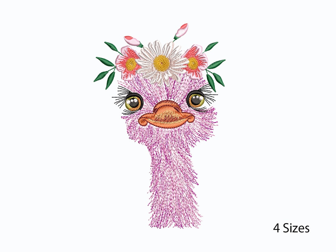 Machine Embroidery Ostrich With Flowers. Bird Machine Embroidery Design ...