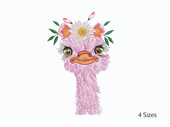 Machine Embroidery Ostrich With Flowers. Bird Machine | Etsy