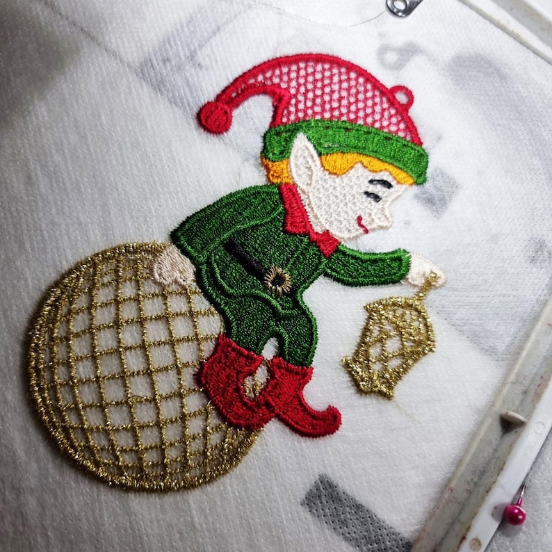FSL Christmas Elf With Lantern Lace Decoration. Machine Embroidery ...