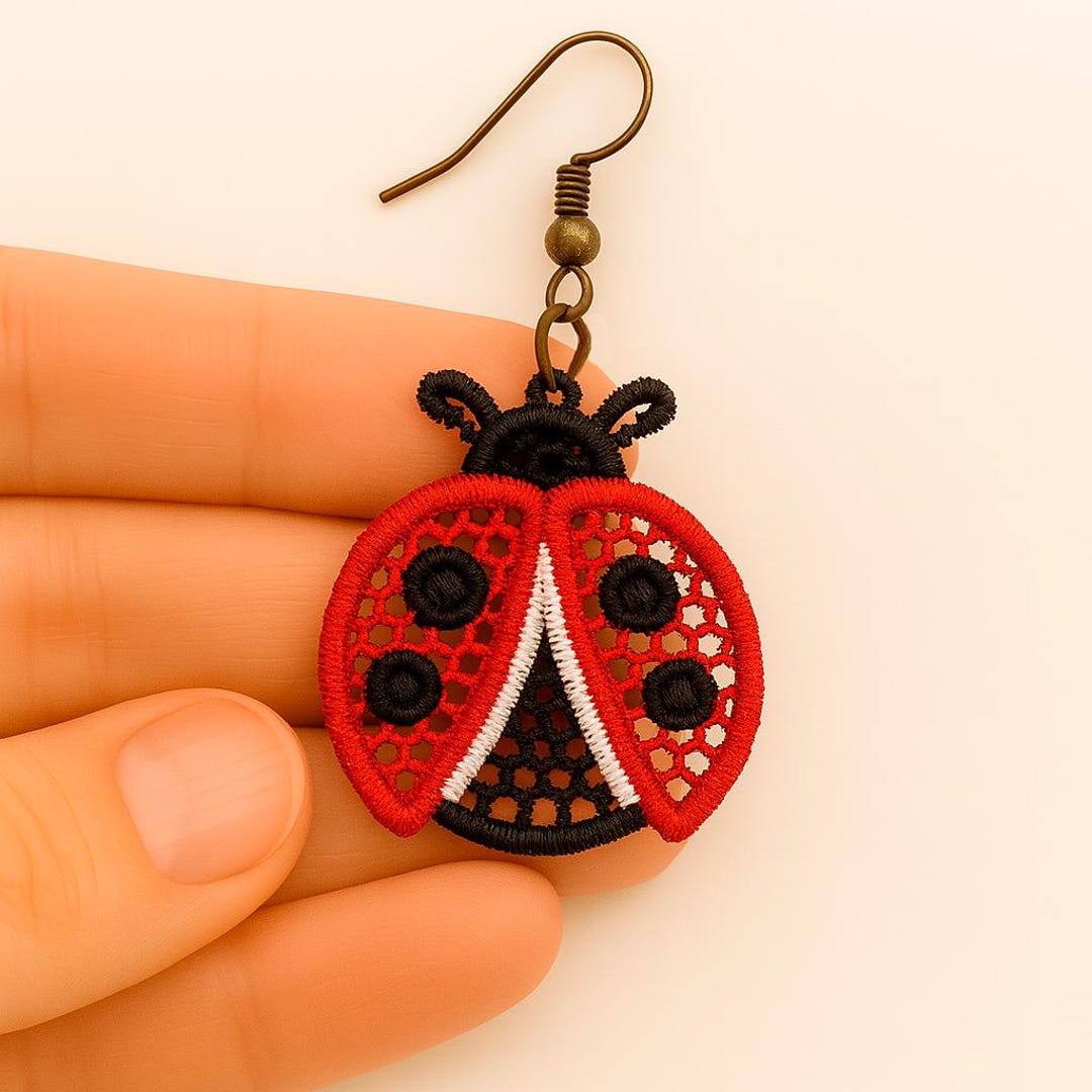 FSL Earrings. Machine Embroidery Designs. Ladybug Lace Earrings. 4x4 ...
