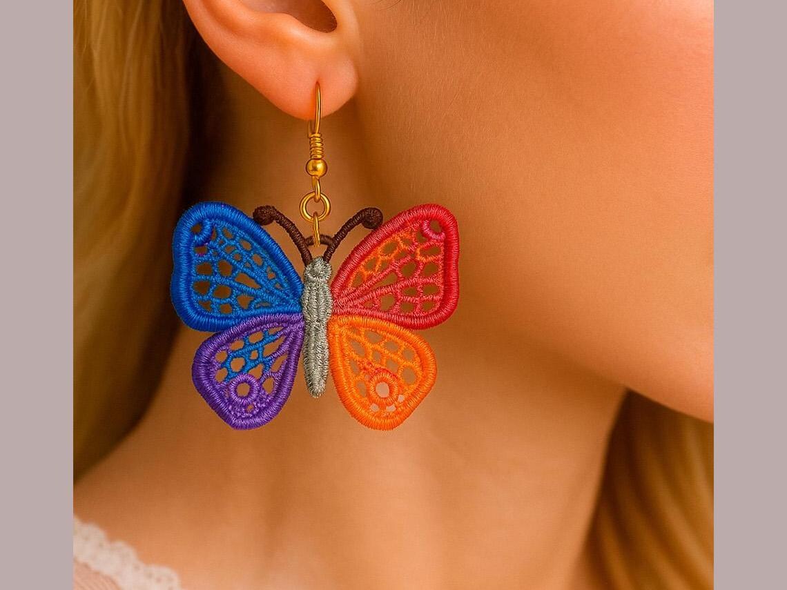 FSL Earrings. Machine Embroidery Designs. Rainbow Lace Butterfly ...