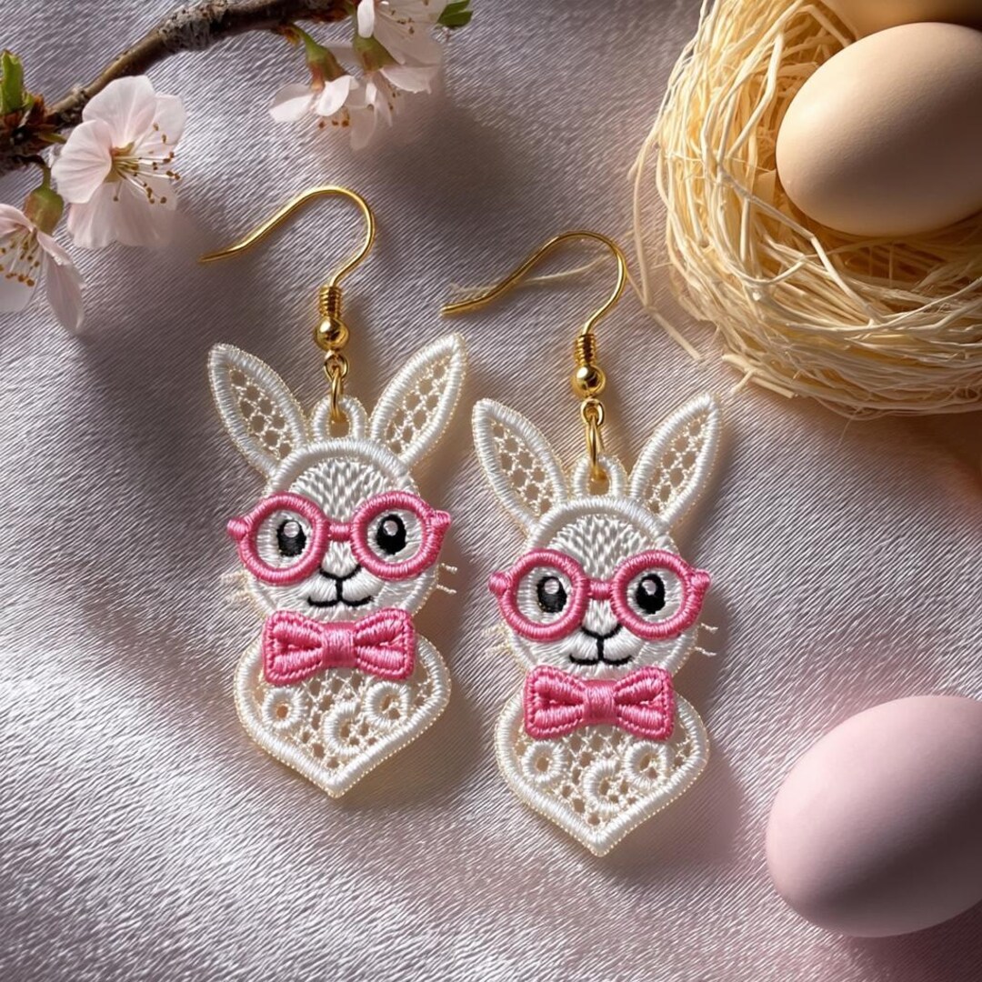 FSL Lace Bunny Earrings, Easter Embroidery Design (PES, Instant ...