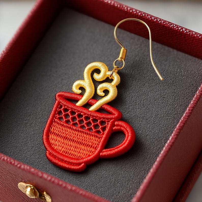 FSL Earrings. Machine Embroidery Designs. Hot Drink Cup Lace Earrings ...