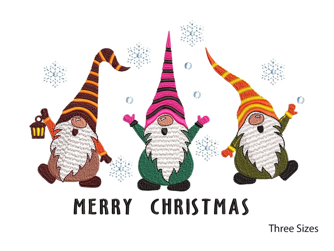 Machine Embroidery Designs Christmas Gnomes, 3 Gnomes With Snow, 3 ...
