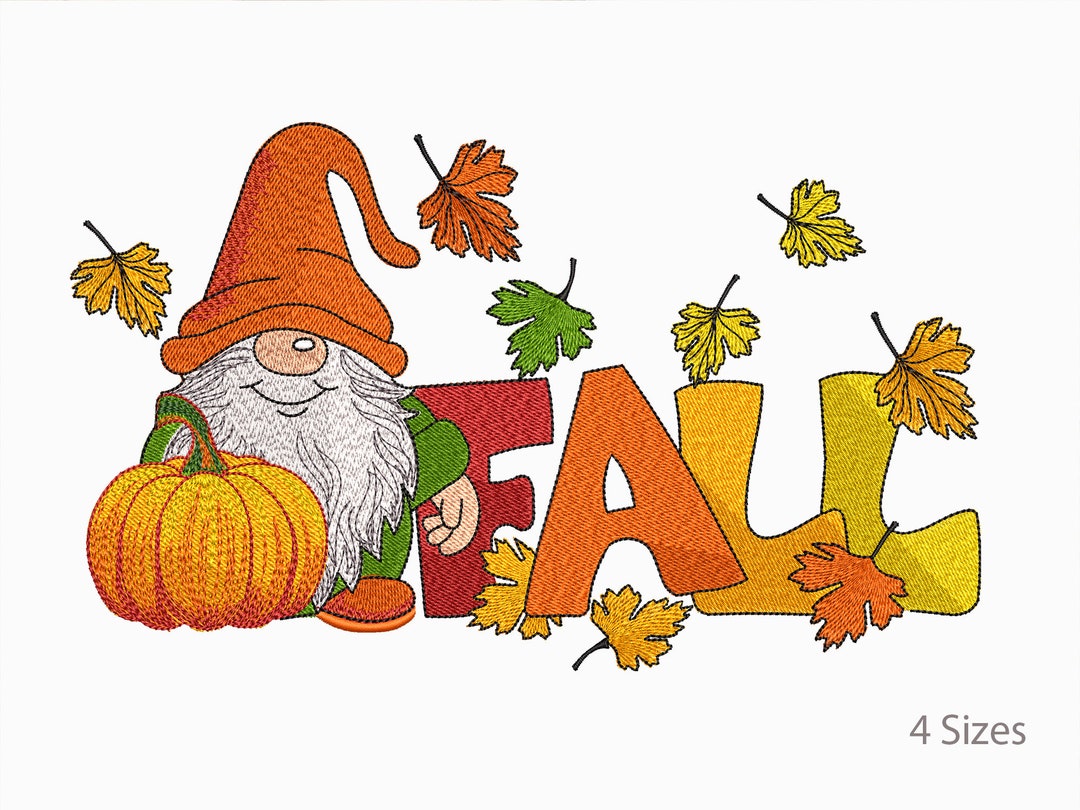 Fall Embroidery Design, Autumn Gnome With Pumpkin, 5 Sizes - Etsy