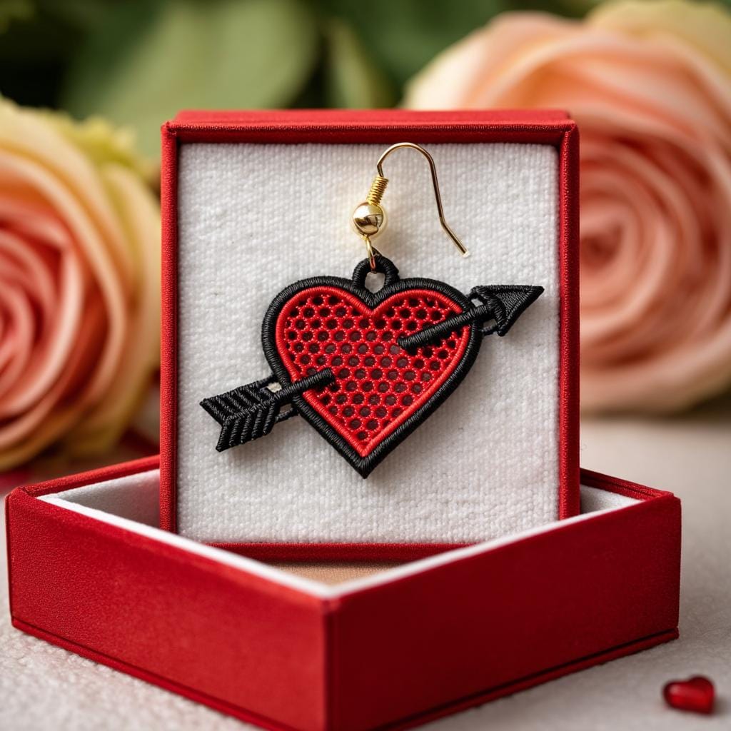 FSL Heart With Arrow Lace Earrings. Machine Embroidery Designs ...