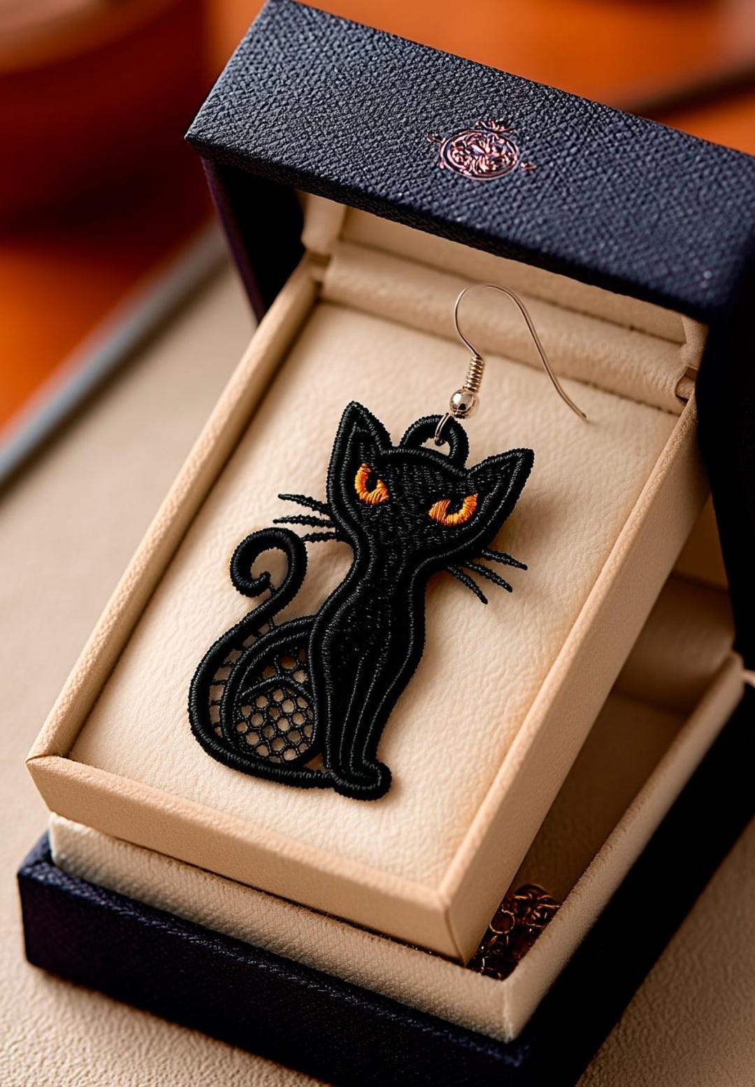 FSL Earrings. Machine Embroidery Designs. Black Cat Lace Earrings – Halloween Design. 4x4 Hoop ...