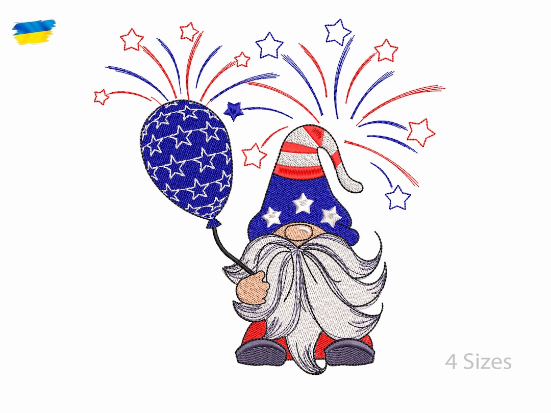 4th July Gnome Embroidery Design, Patriotic Independence Day , 4 Sizes ...