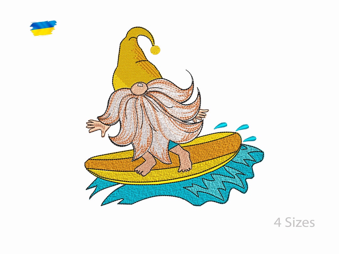 Funny Gnome on Gnome on Surf Machine Embroidery Design, 4 Sizes - Etsy