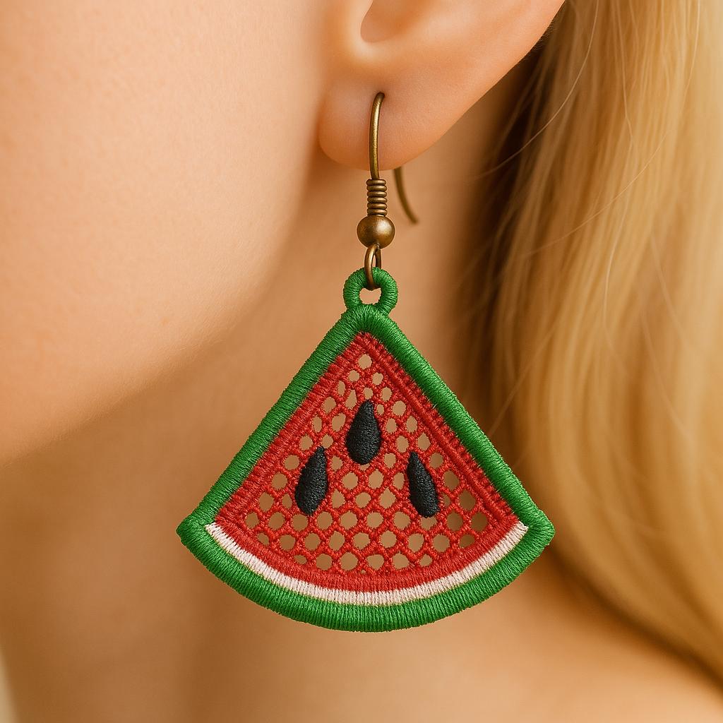 FSL Earrings. Machine Embroidery Designs. Watermelon Lace Earrings. 4x4 ...