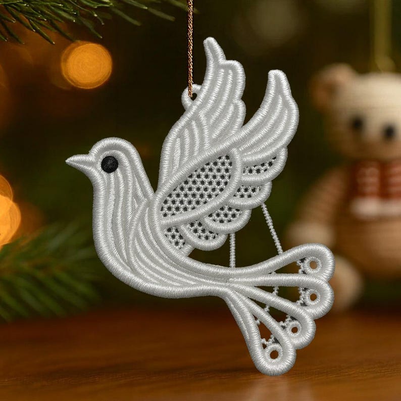 FSL Christmas Dove Lace Ornament. Machine Embroidery Designs. White ...