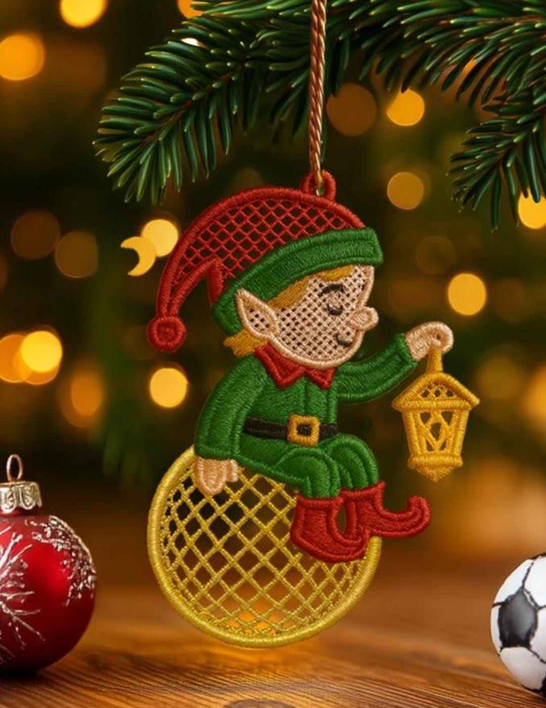 FSL Christmas Elf With Lantern Lace Decoration. Machine Embroidery ...