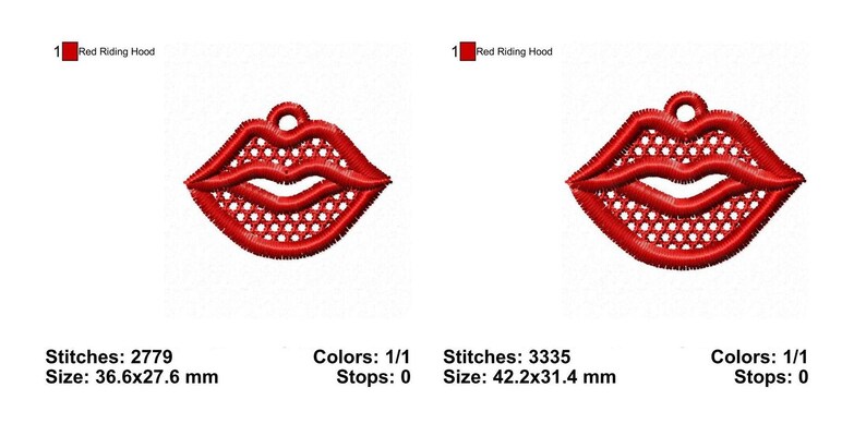 FSL Lips Lace Earrings. Machine Embroidery Designs. Valentine Day ...