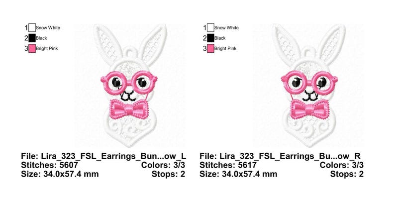 FSL Lace Bunny Earrings, Easter Embroidery Design (PES, Instant ...