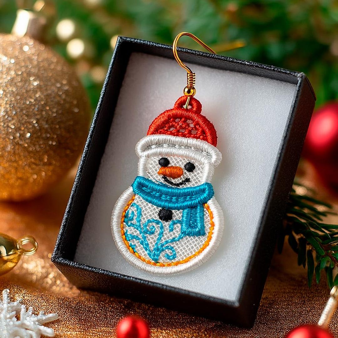 FSL Snowman Earrings. Machine Embroidery Designs. Snowman Lace Earrings ...