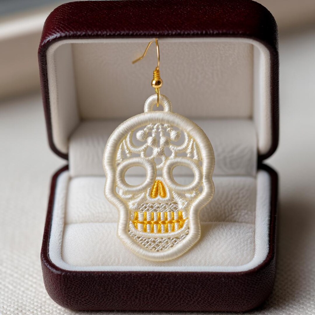 FSL Earrings. Machine Embroidery Designs. Skull Lace Earrings. 4x4 Hoop ...